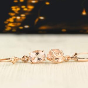 Solid 14k Rose Gold Morganite Dangle Lever back Earrings