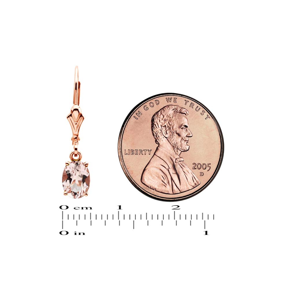 Solid 14k Rose Gold Morganite Dangle Lever back Earrings