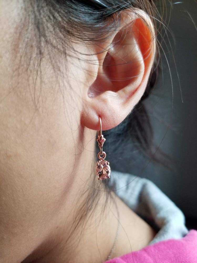 Solid 14k Rose Gold Morganite Dangle Lever back Earrings