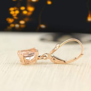 Solid 14k Rose Gold Morganite Dangle Lever back Earrings