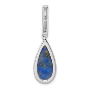 FB JEWELS Solid 925 Sterling Silver Rhodium-Plated Natural Lapis Teardrop Pendant