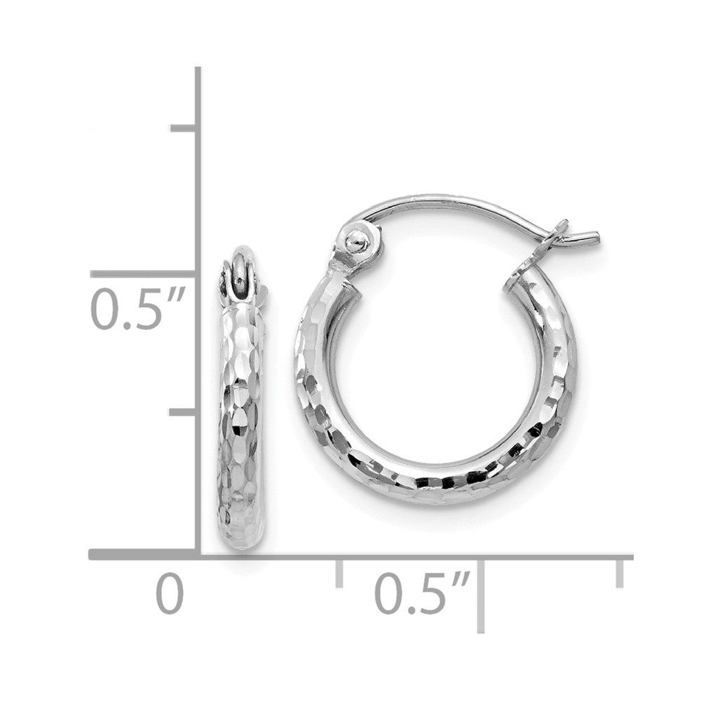 FB Jewels Solid 14K White Gold Diamond-cut 2mm Round Tube Hoop Earrings