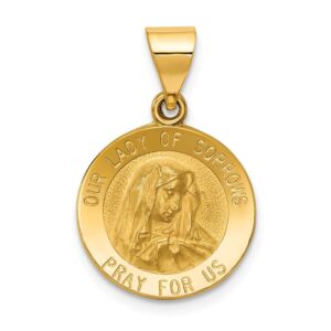 fb jewels solid 14k yellow gold polished and satin our lady of sorrows medal pendant