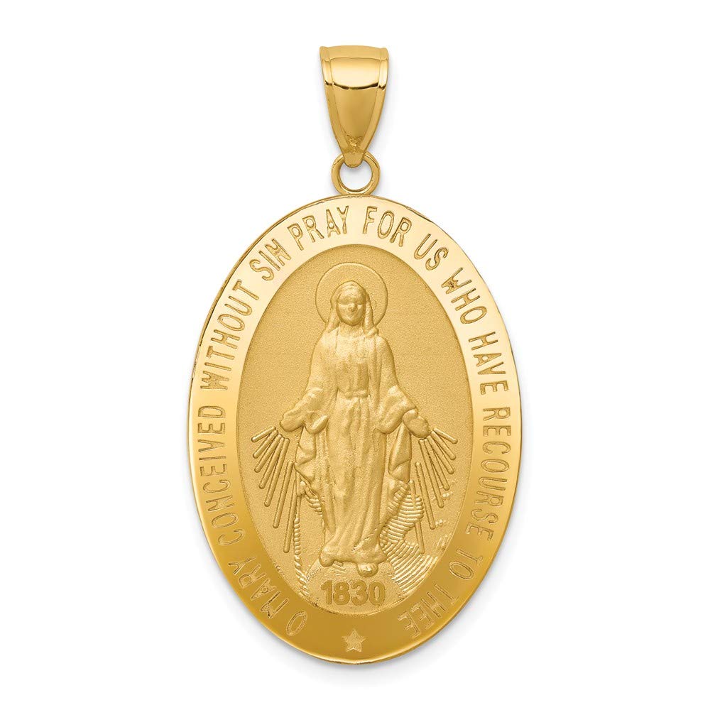 FB Jewels Solid 14K Yellow Gold Miraculous Medal Pendant