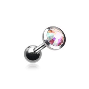 covet jewelry gem sparkle cartilage tragus earring (18ga, length: 6mm, ball: 4mm, aurora borealis)