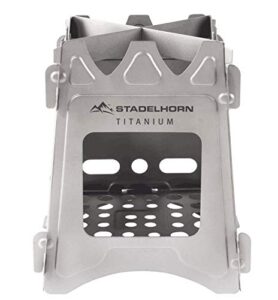 stadelhorn titanium minimalist wood stove ultralight 100% pure titanium portable & foldable for camping, backpacking, hiking, and bushcraft survival. stronger and lighter vs steel, weighs only 7.3 oz.