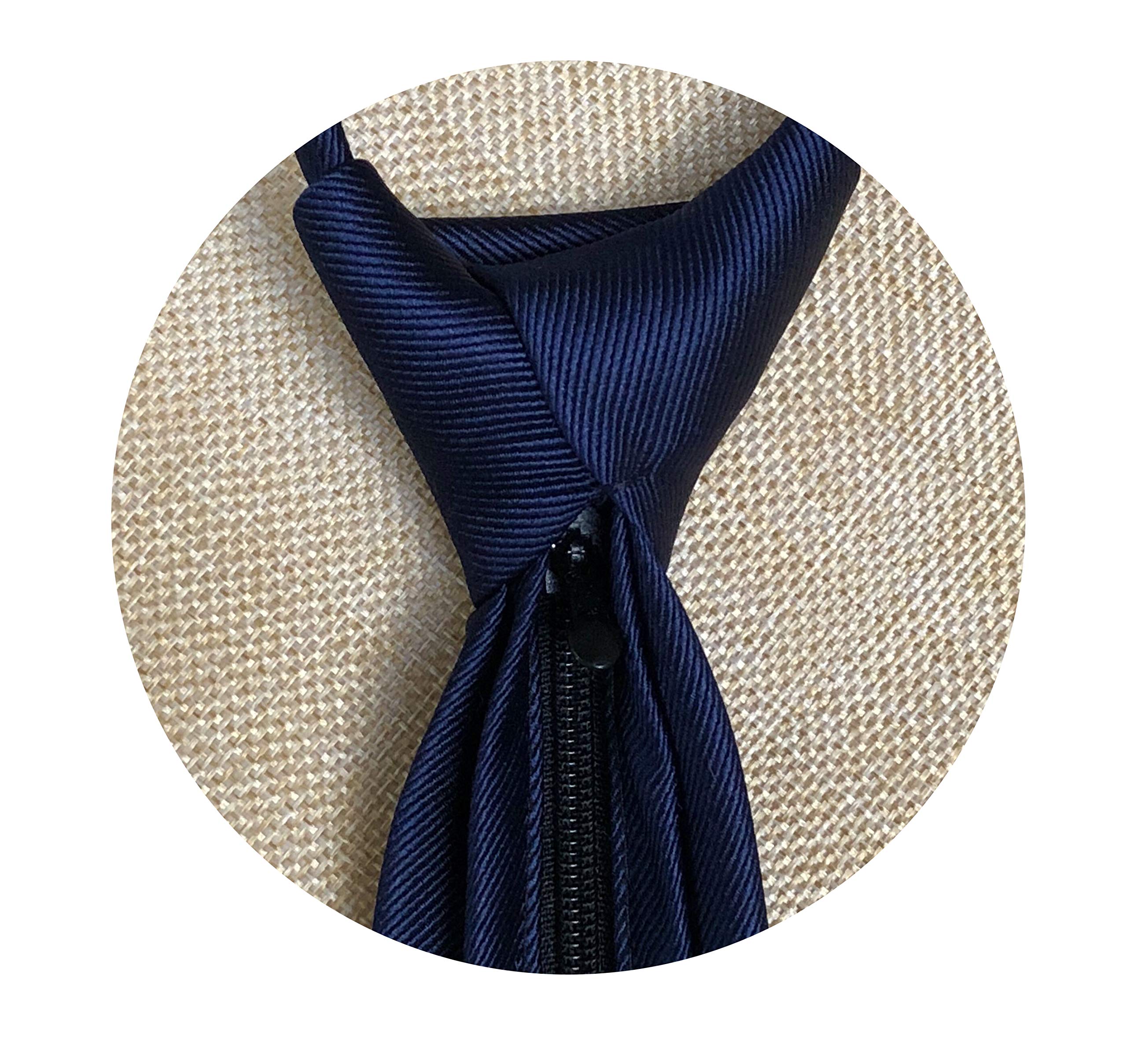 Kihatwin Men Big Boys Navy Blue Zipper Tie Stylish Elegent Pre-tied Necktie Best for Gift