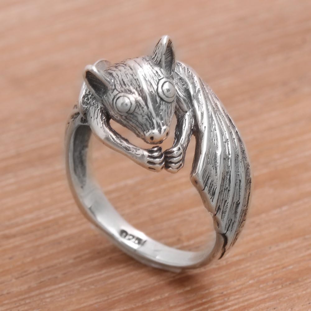 NOVICA Artisan Handcrafted Sterling Silver Cocktail Ring Bat from Bali No Stone Indonesia Animal Themed Halloween [ring Front 0.5 in L x 0.8 in W x 0.4 in H Band Width 2 mm W] ' Beautiful Bat'