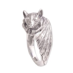 novica artisan handcrafted sterling silver cocktail ring bat from bali no stone indonesia animal themed halloween [ring front 0.5 in l x 0.8 in w x 0.4 in h band width 2 mm w] ' beautiful bat'