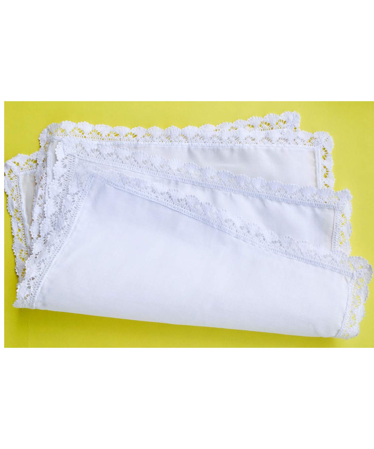 MemoryHanky Ladies Bridal Wedding Crochet Lace Handkerchiefs 60s Cotton Hankies Size 11.8"