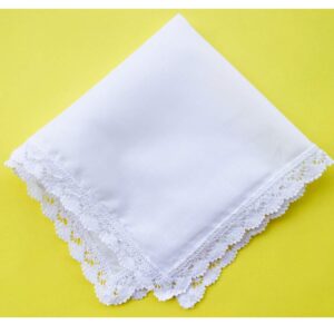 MemoryHanky Ladies Bridal Wedding Crochet Lace Handkerchiefs 60s Cotton Hankies Size 11.8"