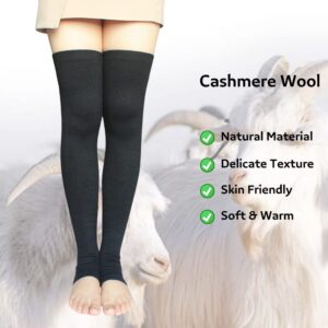 Share Maison Women's Cashmere Wool Winter Warm Knitted Over Knee High Boots Long Socks Leg Warmers (6-Black)