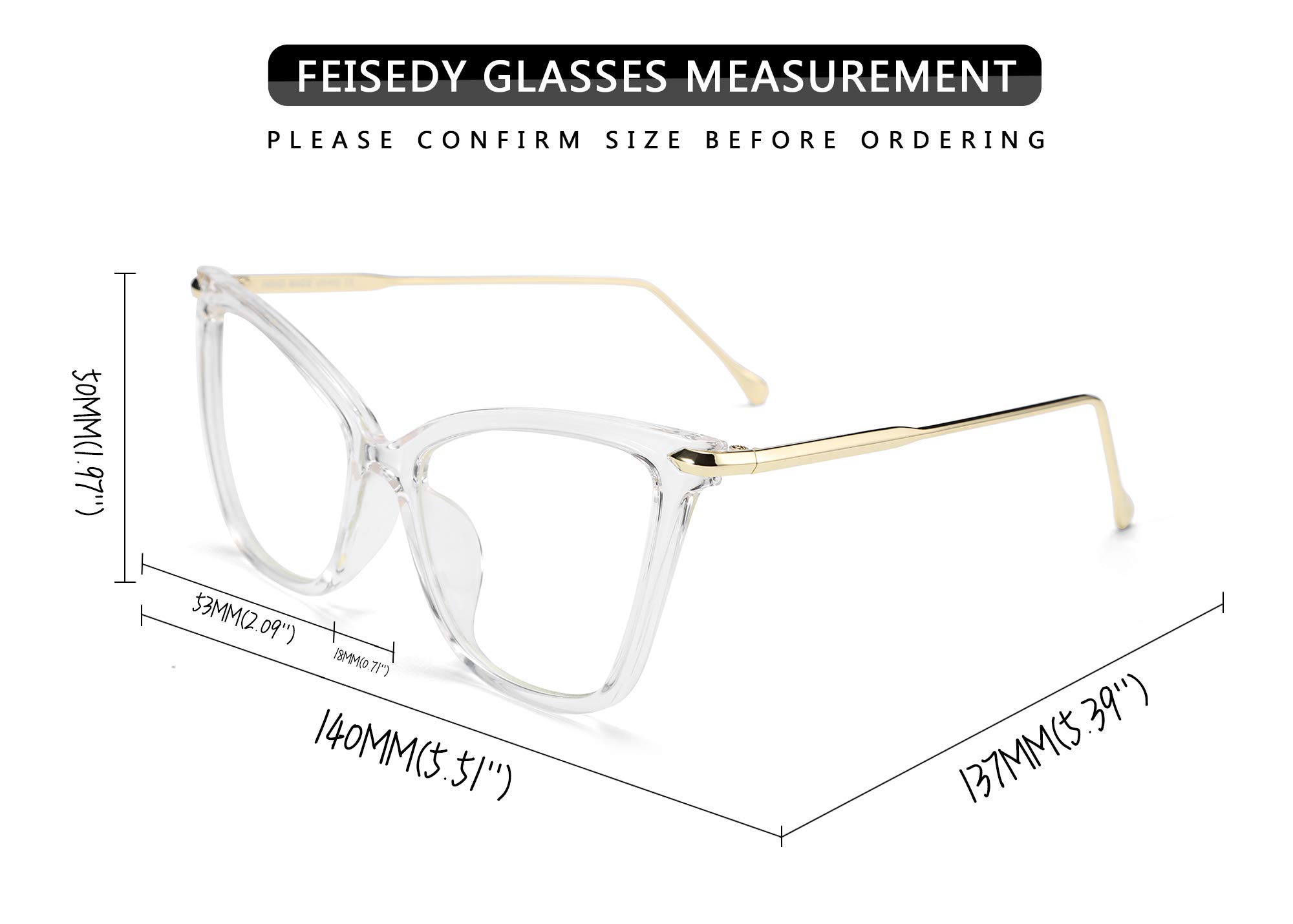 FEISEDY Oversized Cat Eye Glasses Frame with Clear Lenses Eyewear for Women B2460