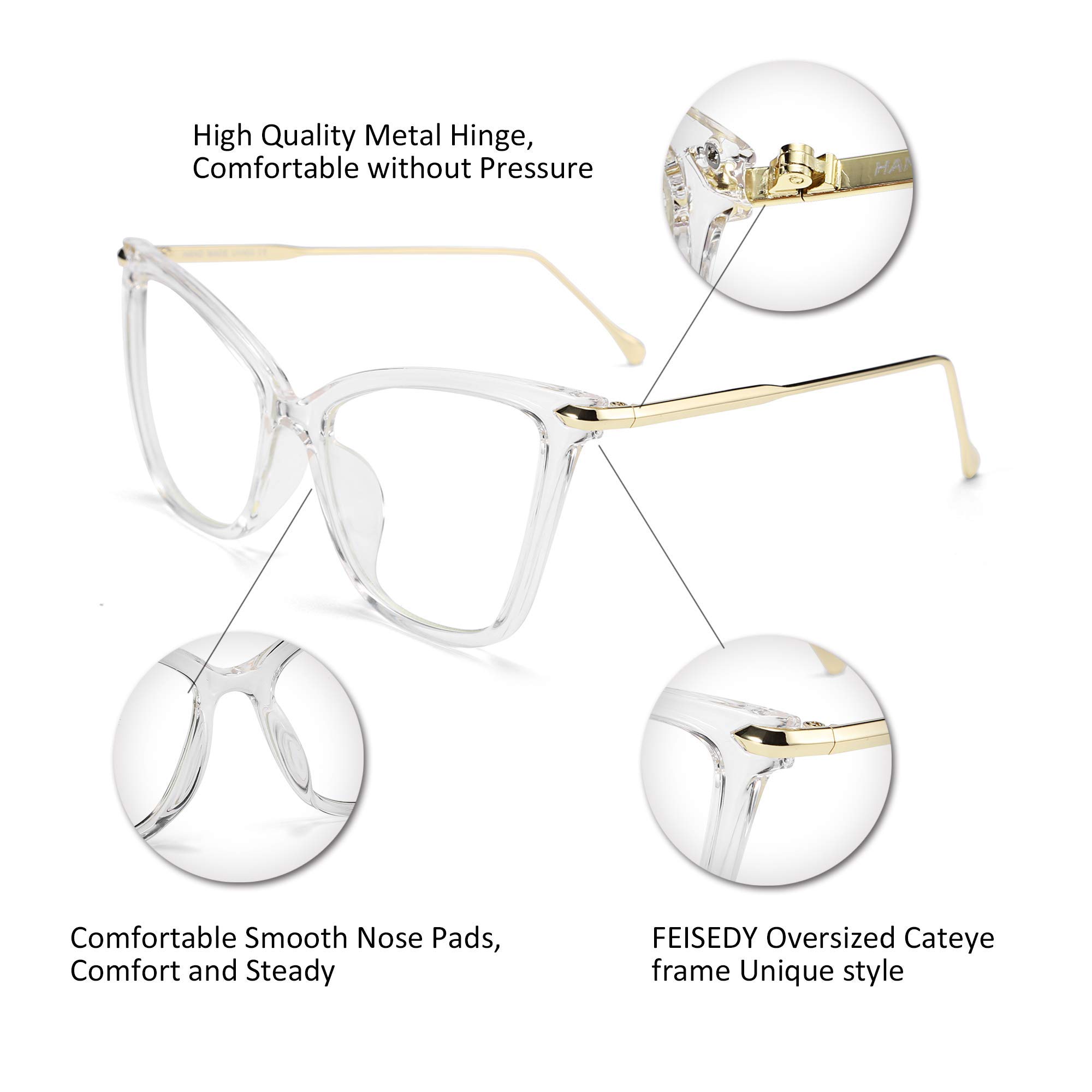 FEISEDY Oversized Cat Eye Glasses Frame with Clear Lenses Eyewear for Women B2460