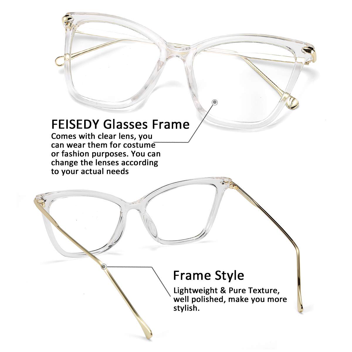 FEISEDY Oversized Cat Eye Glasses Frame with Clear Lenses Eyewear for Women B2460