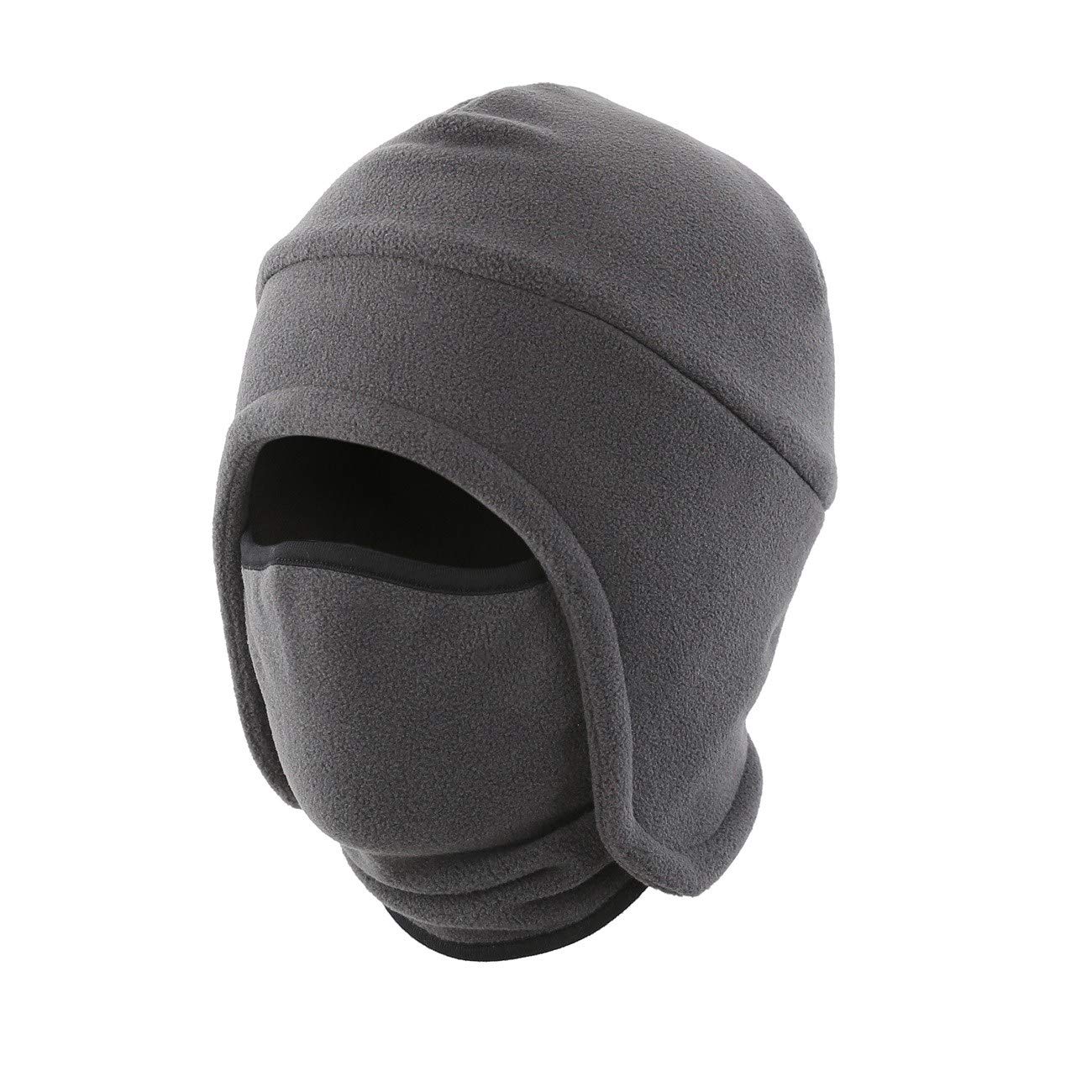 LLmoway Men Winter Skull Cap Windproof Warm Earflaps Hat with Mask 2 in 1 Cycling Hat Dark Grey