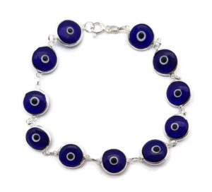 mystic jewels by dalia - sterling silver classic evil eye bracelet, 7.5 inch, protection for good luck (navy blue)