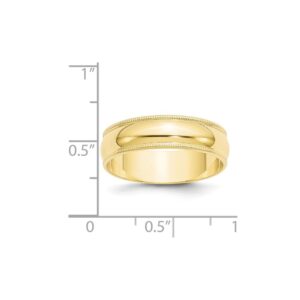 Jewels By Lux 10K Yellow Gold 6mm Light Weight Milgrain Half Round Wedding Band Size 7