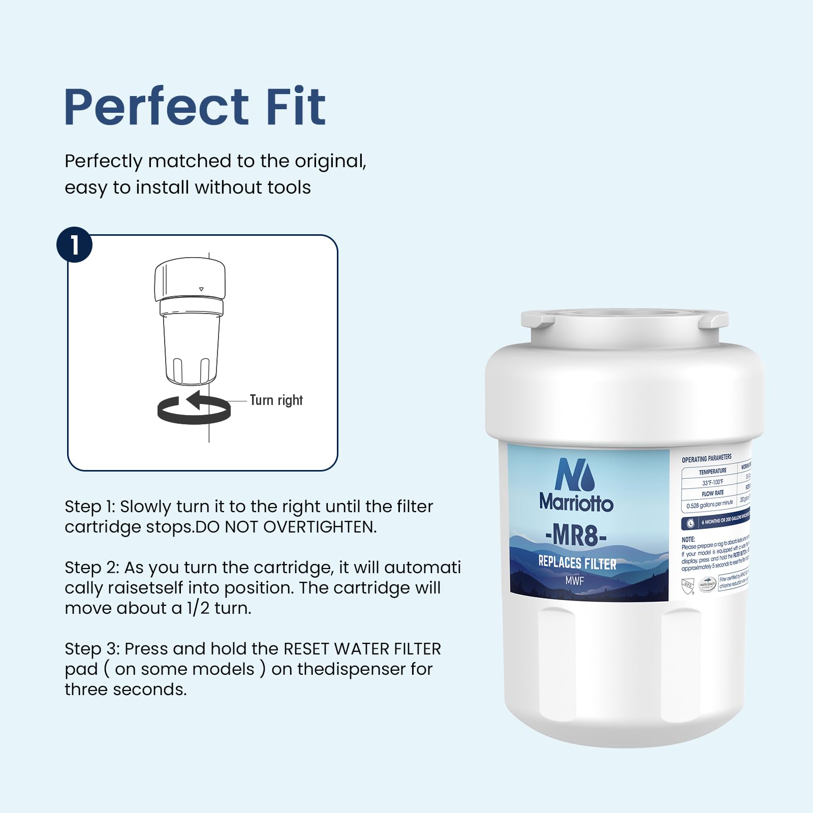 MARRIOTTO Smart Water Filters for Refrigerators NSF 42 Certified Cartridges Compatible with MWF, MWFA, MWFP, GWF, GWFA, 46-9991, HDX FMG-1, WFC1201, 1 Pack