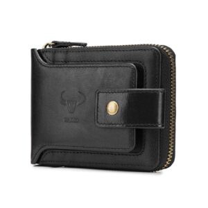 baigio genuine leather wallets for men multi card purse with zipper wallet men rfid blocking coin pocket (black)