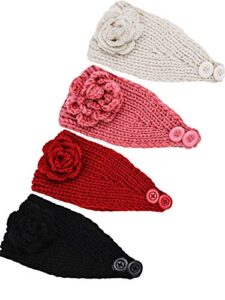 tecunite 4 pieces chunky knit headbands winter braided headband ear warmer crochet head wraps for women girls (color set 7)