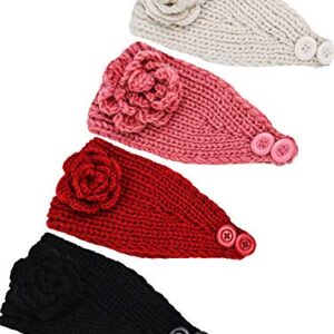 TecUnite 4 Pieces Chunky Knit Headbands Winter Braided Headband Ear Warmer Crochet Head Wraps for Women Girls (Color set 7)