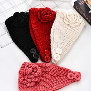 TecUnite 4 Pieces Chunky Knit Headbands Winter Braided Headband Ear Warmer Crochet Head Wraps for Women Girls (Color set 7)