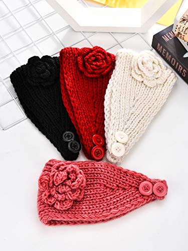 TecUnite 4 Pieces Chunky Knit Headbands Winter Braided Headband Ear Warmer Crochet Head Wraps for Women Girls (Color set 7)