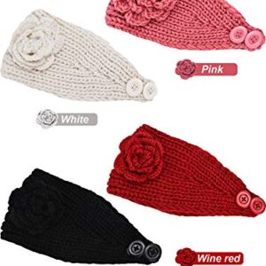 TecUnite 4 Pieces Chunky Knit Headbands Winter Braided Headband Ear Warmer Crochet Head Wraps for Women Girls (Color set 7)