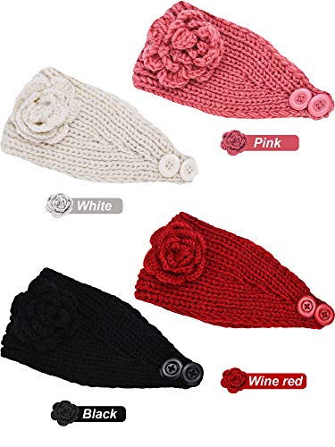 TecUnite 4 Pieces Chunky Knit Headbands Winter Braided Headband Ear Warmer Crochet Head Wraps for Women Girls (Color set 7)