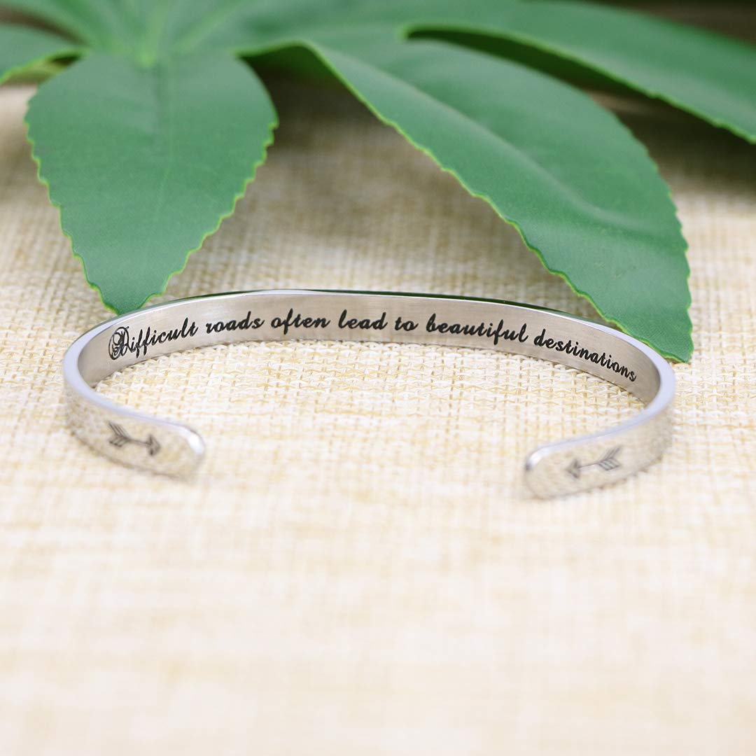 Difficult Roads Often Lead to Beautiful Destinations Personalized Inspirational Bracelet Sympathy Encouragement Gifts