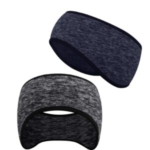 SAVITA 2 Pack Ear Warmers Headband Stretchy Ear Covers Sweatband Ski Winter Headband Earmuff Workout Headbands Moisture Wicking Thermal Sport Headbands for Women Man Girls (Gray and Dark Blue)