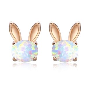 rabbit stud earrings 925 sterling silver hypoallergenic bunny earrings tiny small earrings minimalist jewelry cute animal studs gift for women synthetic opal studs