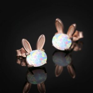 Rabbit Stud Earrings 925 Sterling Silver Hypoallergenic Bunny Earrings Tiny Small Earrings Minimalist Jewelry Cute Animal Studs Gift for Women Synthetic Opal Studs