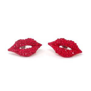 honbay 1 pair of fashion sexy red lip stud earrings kiss lip ear studs sparkling rhinestones crystal earrings