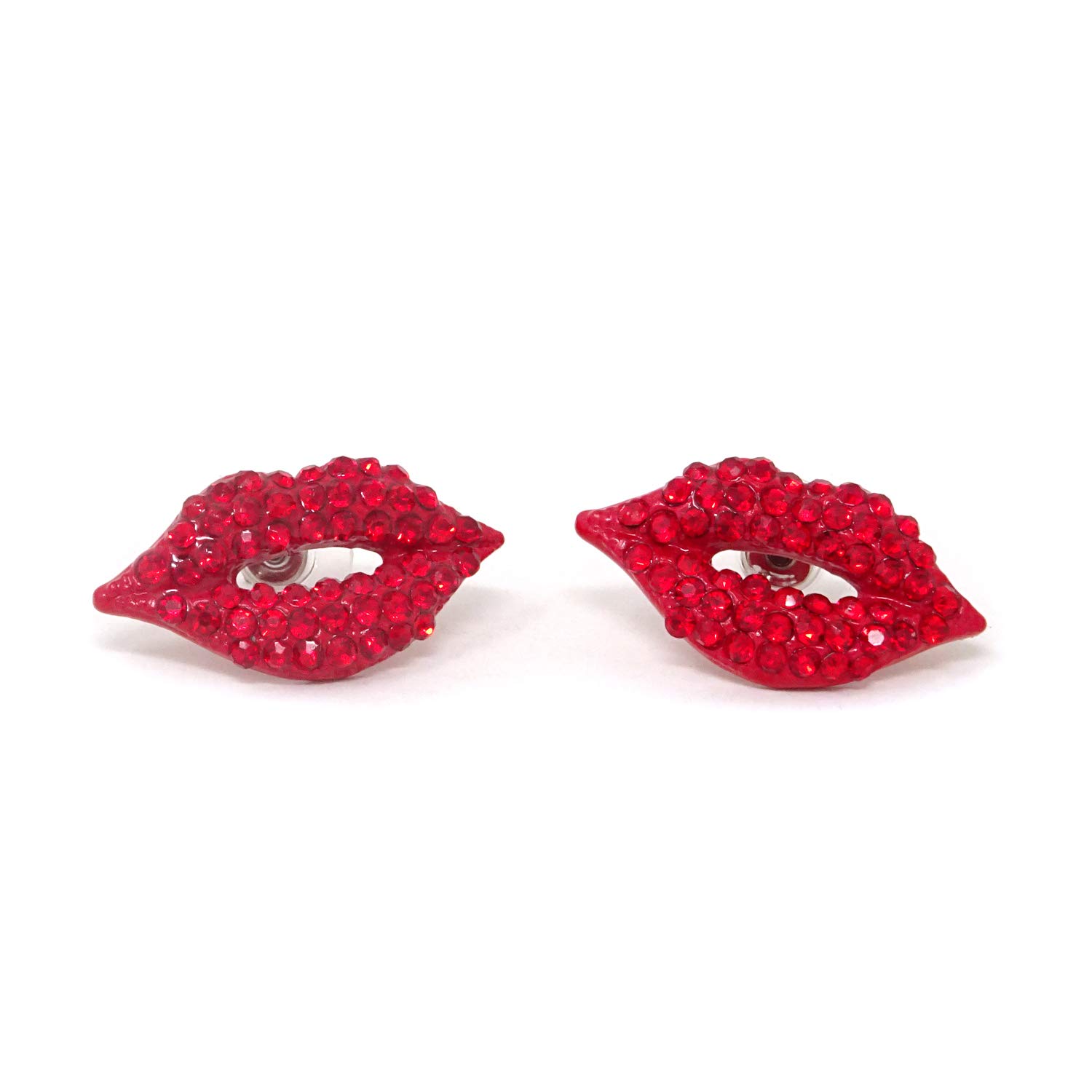 Honbay 1 Pair of Fashion Sexy Red Lip Stud Earrings Kiss Lip Ear Studs Sparkling Rhinestones Crystal Earrings