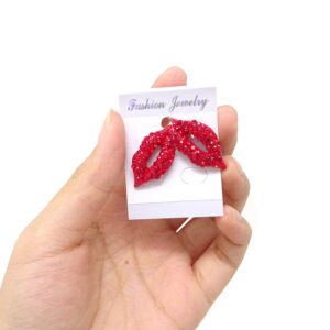 Honbay 1 Pair of Fashion Sexy Red Lip Stud Earrings Kiss Lip Ear Studs Sparkling Rhinestones Crystal Earrings