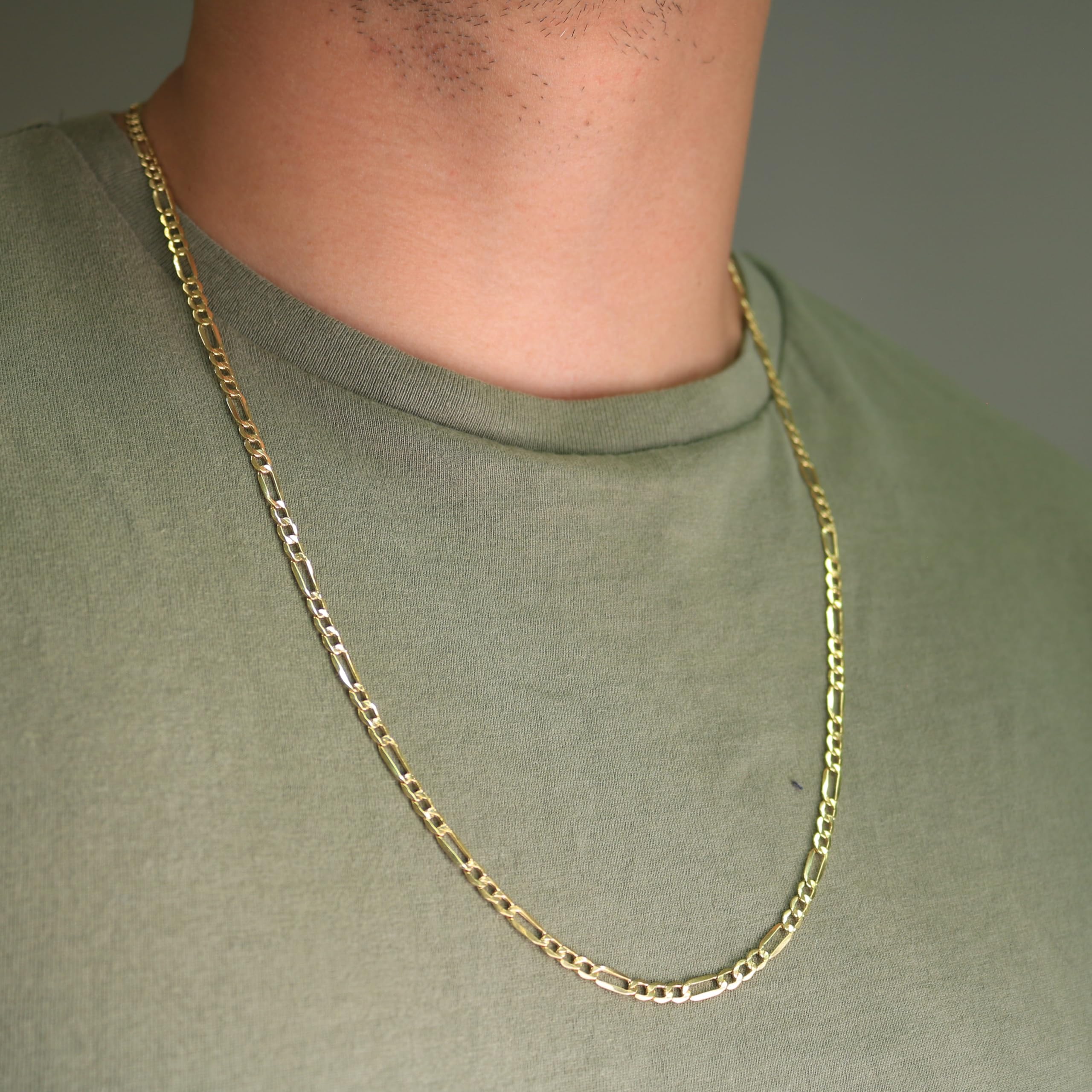 Nuragold 14k Yellow Gold 4.5mm Figaro Chain Link Pendant Necklace, Mens Womens Jewelry 16" 18" 20" 22" 24" 26" 28" 30"