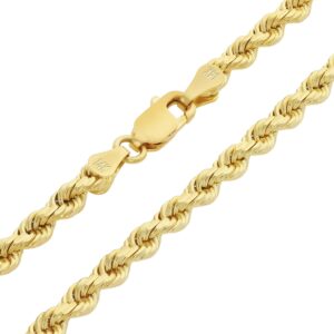 nuragold 14k yellow gold 3mm solid rope chain diamond cut link pendant necklace, mens womens jewelry 16" 18" 20" 22" 24" 26" 28" 30"