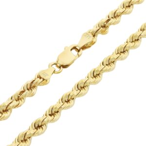 nuragold 14k yellow gold 4mm rope chain diamond cut necklace, mens womens jewelry 16" 18" 20" 22" 24" 26" 28" 30"