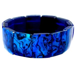 Swimmi Natural Abalone Shell Stretchable Cuff Bracelet Set in Blue Resin Handmade Women Paua Jewelry DA492-B