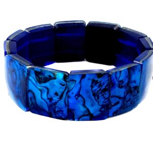 Swimmi Natural Abalone Shell Stretchable Cuff Bracelet Set in Blue Resin Handmade Women Paua Jewelry DA492-B