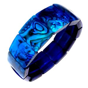 Swimmi Natural Abalone Shell Stretchable Cuff Bracelet Set in Blue Resin Handmade Women Paua Jewelry DA492-B