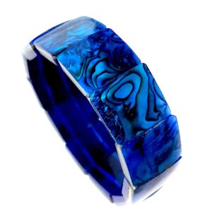 Swimmi Natural Abalone Shell Stretchable Cuff Bracelet Set in Blue Resin Handmade Women Paua Jewelry DA492-B