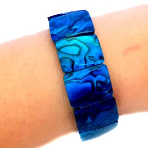 Swimmi Natural Abalone Shell Stretchable Cuff Bracelet Set in Blue Resin Handmade Women Paua Jewelry DA492-B