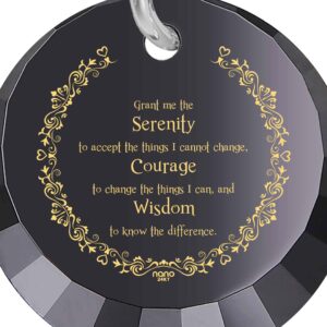 925 Sterling Silver Serenity Prayer Necklace Inspirational Pendant Inscribed in 24k Gold on Black CZ, 18"