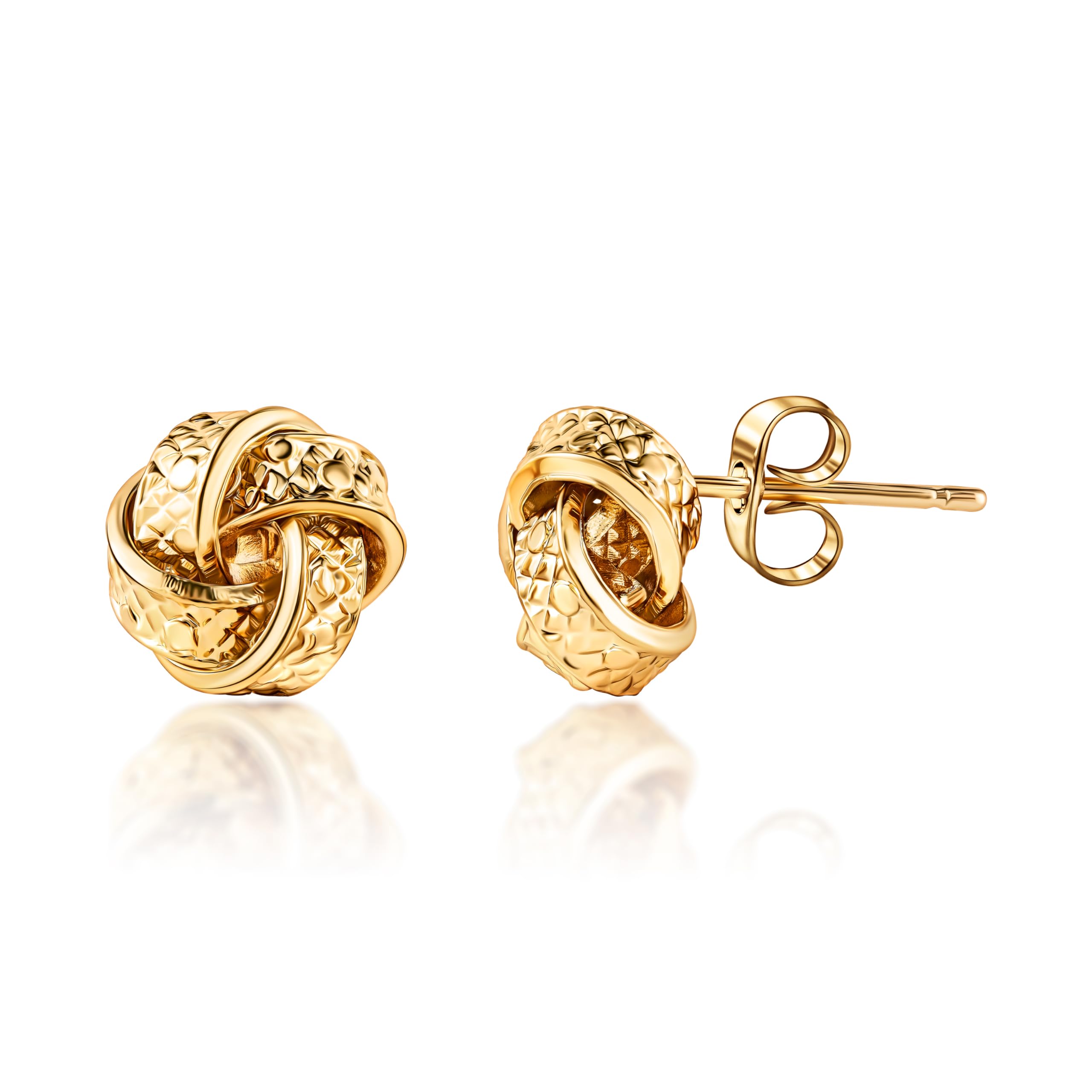 Barzel 18K Gold Plated Love Knot Stud Earrings Woven With Texture (8MM textured)