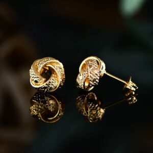 Barzel 18K Gold Plated Love Knot Stud Earrings Woven With Texture (8MM textured)