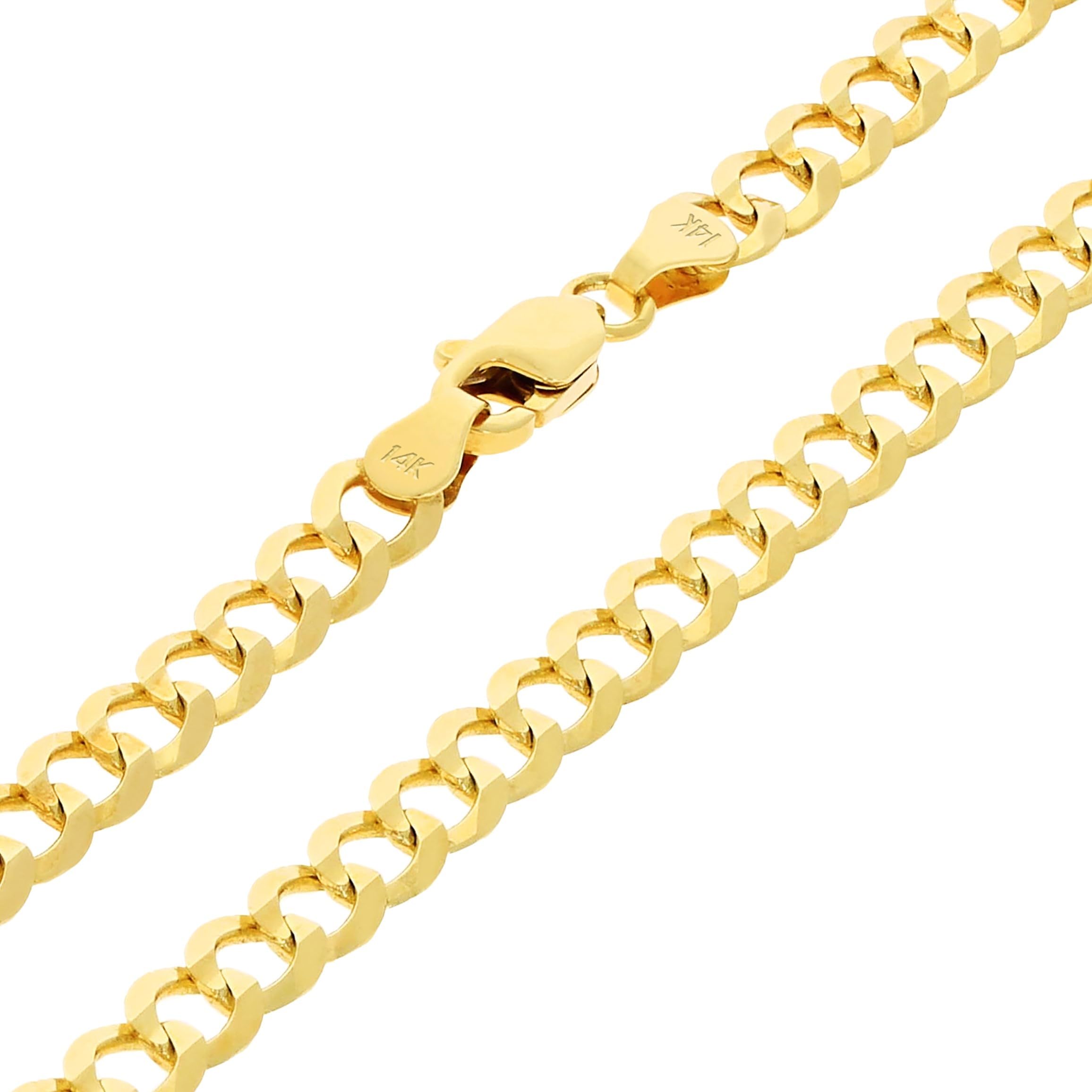 Nuragold 14k Yellow Gold 5mm Solid Cuban Curb Link Chain Pendant Necklace, Mens Womens Jewelry 16" 18" 20" 22" 24" 26" 28" 30"