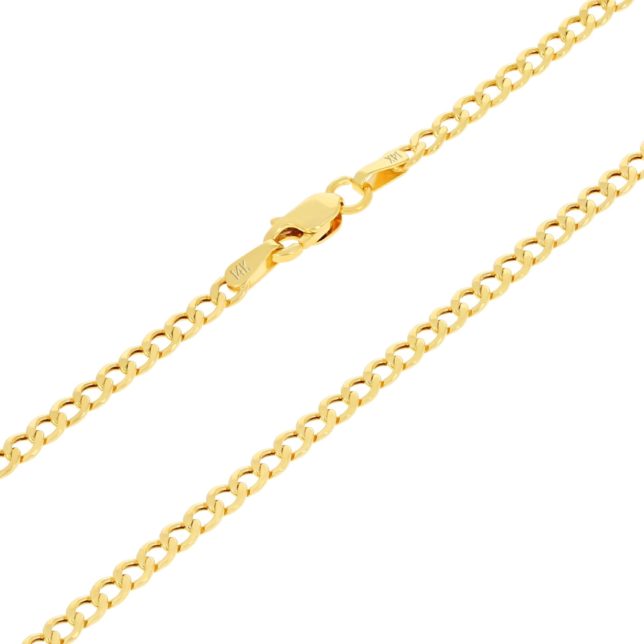 Nuragold 14k Yellow Gold 2.5mm Cuban Curb Link Chain Pendant Necklace, Mens Womens Jewelry 16" 18" 20" 22" 24" 26"